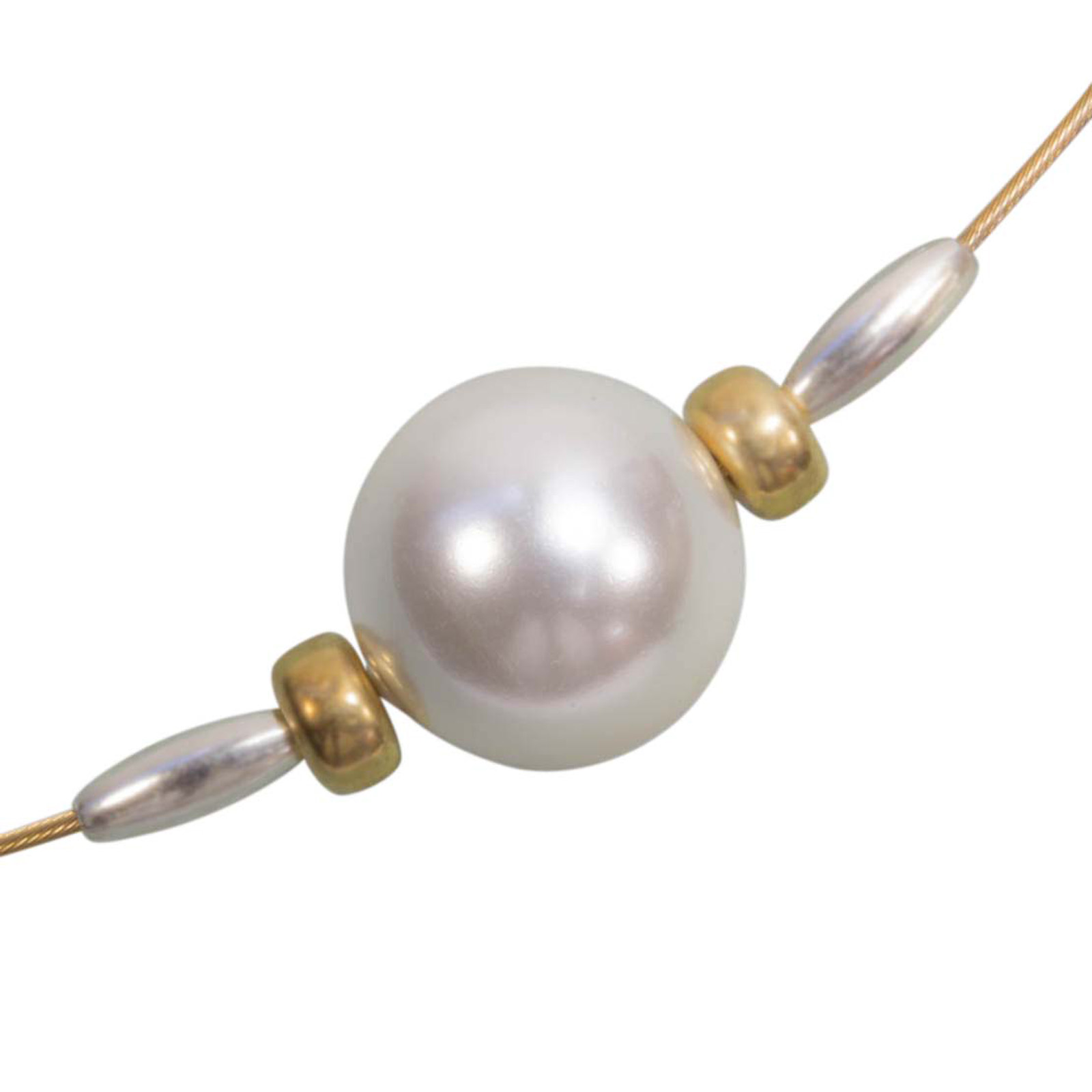 "Bicolor" Perlen-Collier am vergoldeten Hals-Reif mit Silber